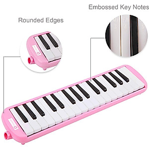 Vangoa 32 Key Melodica, Musical Instrument Air Piano Keyboard, Melodicas with Carrying Bag, Double Mouthpieces, Wipe Cloth, Key Stickers, Long Tubes (Pink)