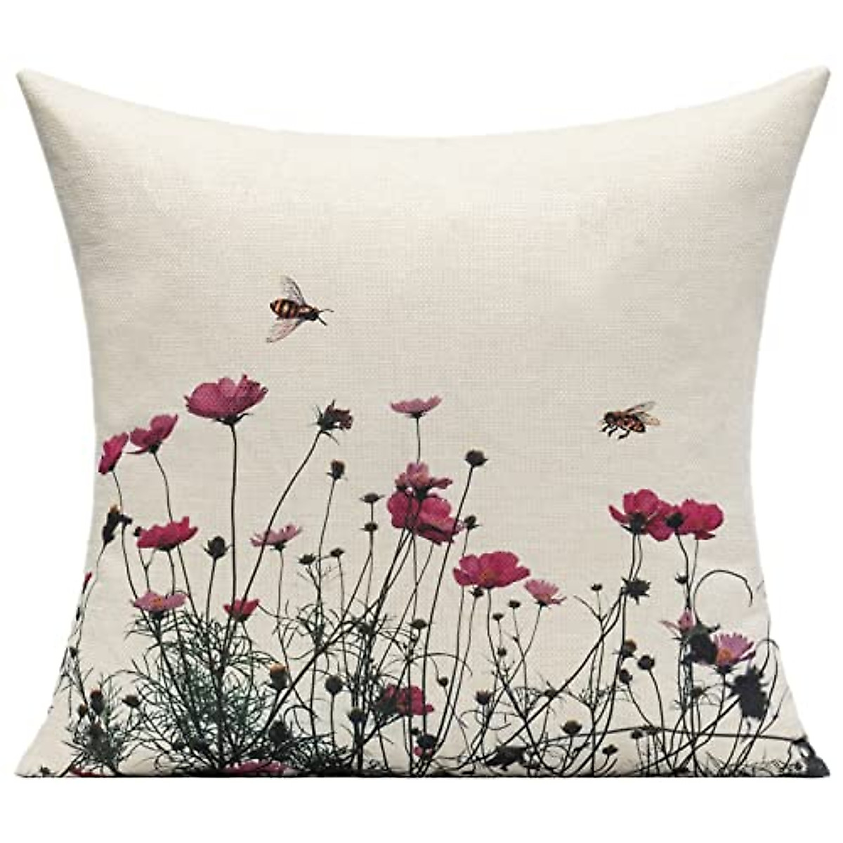 Outdoor Spring Flowers Throw Pillow Covers Patio furniture Bee Butterfly Dragonfly Boho Decorative Cushion Cases Garden Herb Ladybug Dandelion Decoration for Bench Porch Couch 16x16 Inches Set of 4