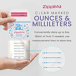 DiRose Breast Milk Storage Bags - Leak-Proof 100 Count Double Zipper 6 oz Capacity Extra Thick and Seal BPA/BPS Free/Disposable Pouches | Self-Standing Bag for Long and Safe Storing