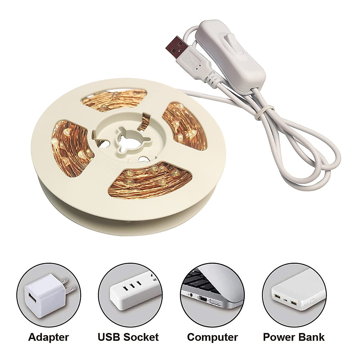 RUICHEN USB Fairy Lights 66 Ft 200 LED String Lights with ON/Off Switch, Waterproof Copper Wire Firefly Lights for Bedroom Wall Ceiling Wreath Christmas Easter Wedding Party (Multicolor)