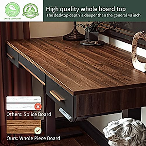 FEZIBO 55 x 26 Inches Mid-Century Modern Electric Standing Desk with 3 Drawers, Whole-Piece Stand Up Home Office Desks, Vintage Top/Black Frame（2 Packages）