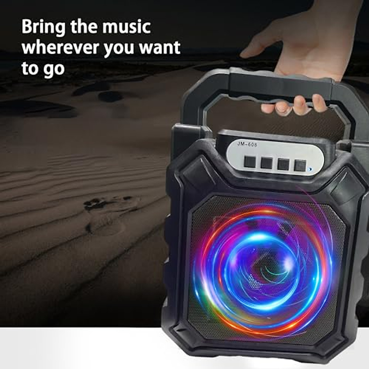 GBSELL Wireless Bluetooth Speaker, Outdoor Portable Stereo with Colourful Running Lights, Portable Mini Stereo, 18-Hour Playtime Outdoor Speaker for Home Party (Black)