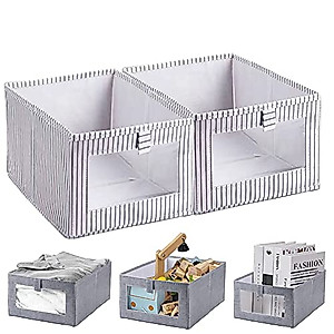 RUIBOLU Foldable Rectangle Storage Baskets for Organizing Closet Decorative Storage Bins Nursery Home Shelves Office Gift Baskets Organizational Baskets for Baby Toy (White Stripes - 2 PACK)
