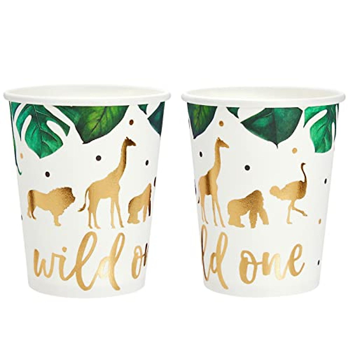 144 Piece Wild One Party Supplies for First Birthday Decorations for Boys and Girls, Jungle Safari Theme Dinnerware with Paper Plates, Napkins, Cups, and Cutlery (Serves 24)