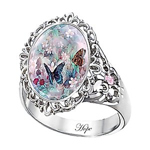 qiguch66 Wedding Rings for Women,Women Jewelry Accessory Elegant Decoration Oval Cut Enamel Flower Butterfly Ring for Party - US 9