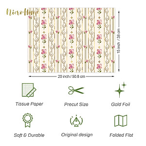 NICROHOME EUR 24 Sheets Sage Green Tissue Paper, Pink Small Gifts Floral Tissue Wrapping Paper for Christmas Crafts, Flower Bouquet Wrap, Wedding, Bridal Shower Gifts Bags (15 X 20 Inch)