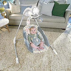 Ingenuity InLighten 5-Speed Baby Swing - Swivel Infant Seat, 5 Point Safety Harness, Nature Sounds, Lights - Nally Owl