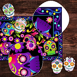 Nepnuser Day of The Dead Table Runner Sugar Skull Dia De Los Muertos Decoration Mexican Fiesta Halloween Theme Party Supply Linen Kitchen Dining Room Home Decor (13" x 72")