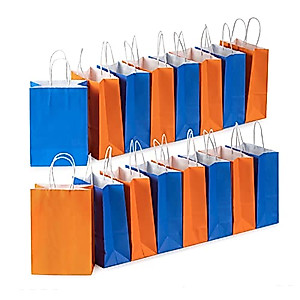 Paper Bags Party Favor Bags Kraft Paper Gift Bags with Handle, Small, 8.3x5.9x3.2 Inches, 16-Pack (Orange, Blue)