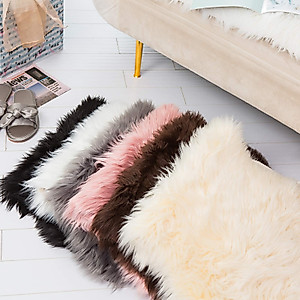 HYSEAS Faux Sheepskin Fur Area Rug Brown, 2x3 Feet, 2 Pack, Fluffy Soft Fuzzy Plush Shaggy Carpet Throw Rug for Indoor Floor, Sofa, Chair, Bedroom, Living Room, Home Decoration