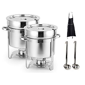2 Pk 11qt Deluxe Marmite Soup Chafer With 2 6oz Stainless Steel Ladle And 1 Apron
