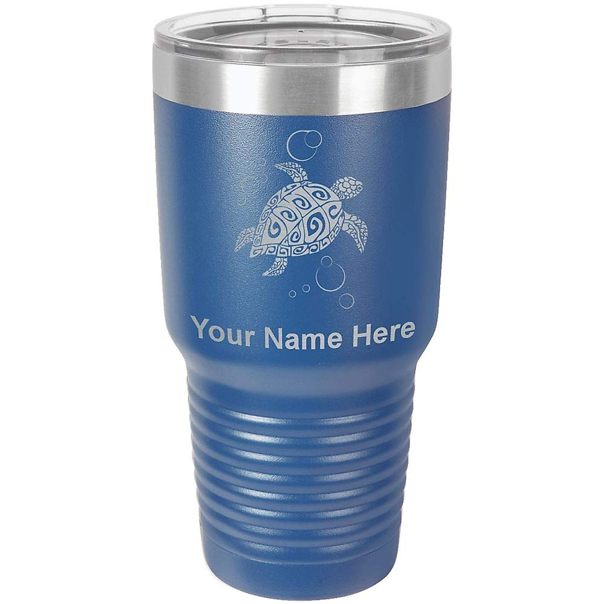 LaserGram 30oz Vacuum Insulated Tumbler Mug, Hawaiian Sea Turtle, Personalized Engraving Included (Dark Blue)