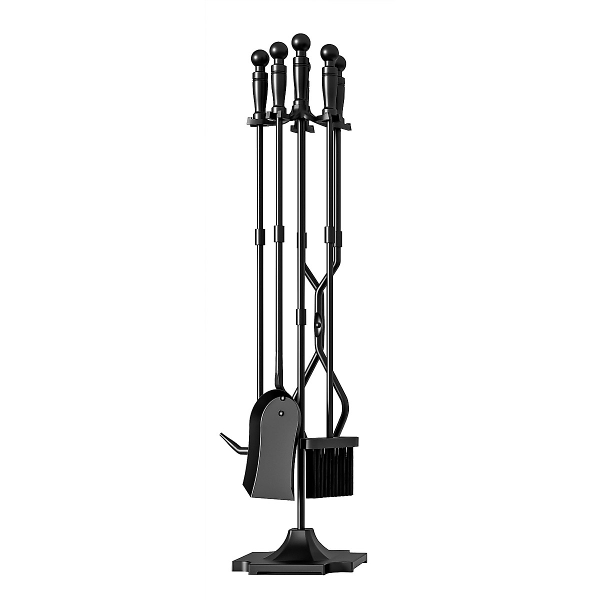 Fire Beauty Fireplace Tools, 5 Pieces Fireside Accessories Fire Kit Set, Stand Woodstove Tools Holder Wrought Iron Handle Indoor Fireset Stand (32 Inches)