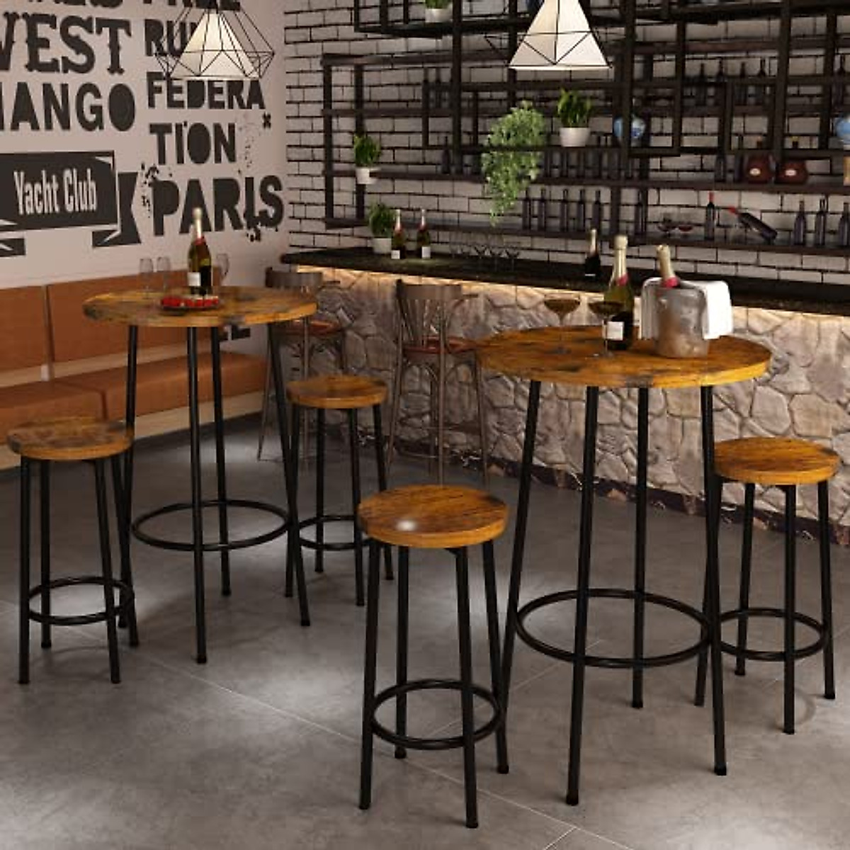 AWQM Bar Set, Kitchen Pub Table with 2 Stools, Rustic Brown