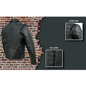 EVENT LEATHER EL5411 Men's Black Classic Side Lace Motorcycle Leather Jacket – Motorcycle Riding Jackets - X-Large