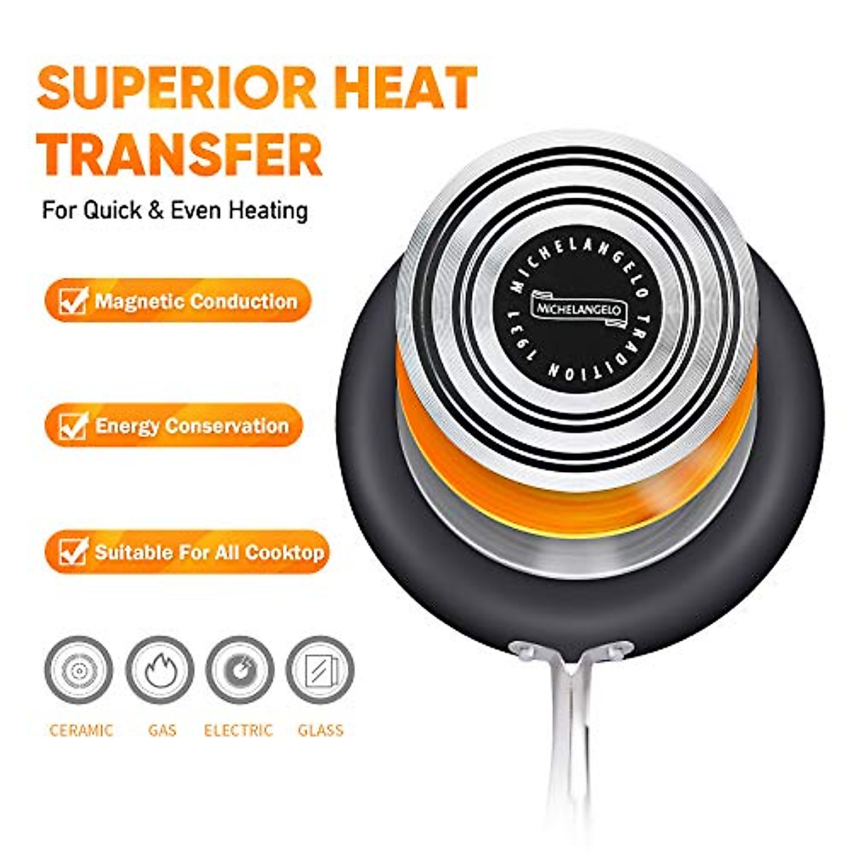 MICHELANGELO Pots and Pans Set 12 Pieces, Nonstick Copper Cookware Set with Ceramic Interior, Essential Copper Pots and Pans Set Nonstick, Ceramic Cookware Set 12 Piece with Spatula & Spoon