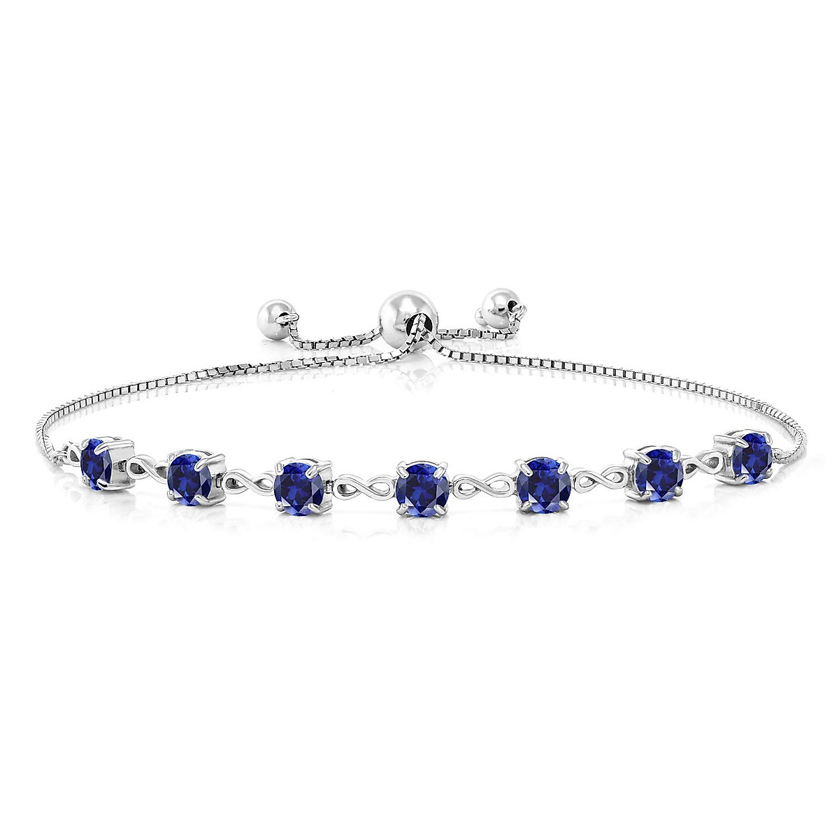 Gem Stone King 2.45 Cttw Blue Created Sapphire Tennis Bracelet For Women In 925 Sterling Silver | Round 4.5MM | Fully Adjustable Up to 9 Inch