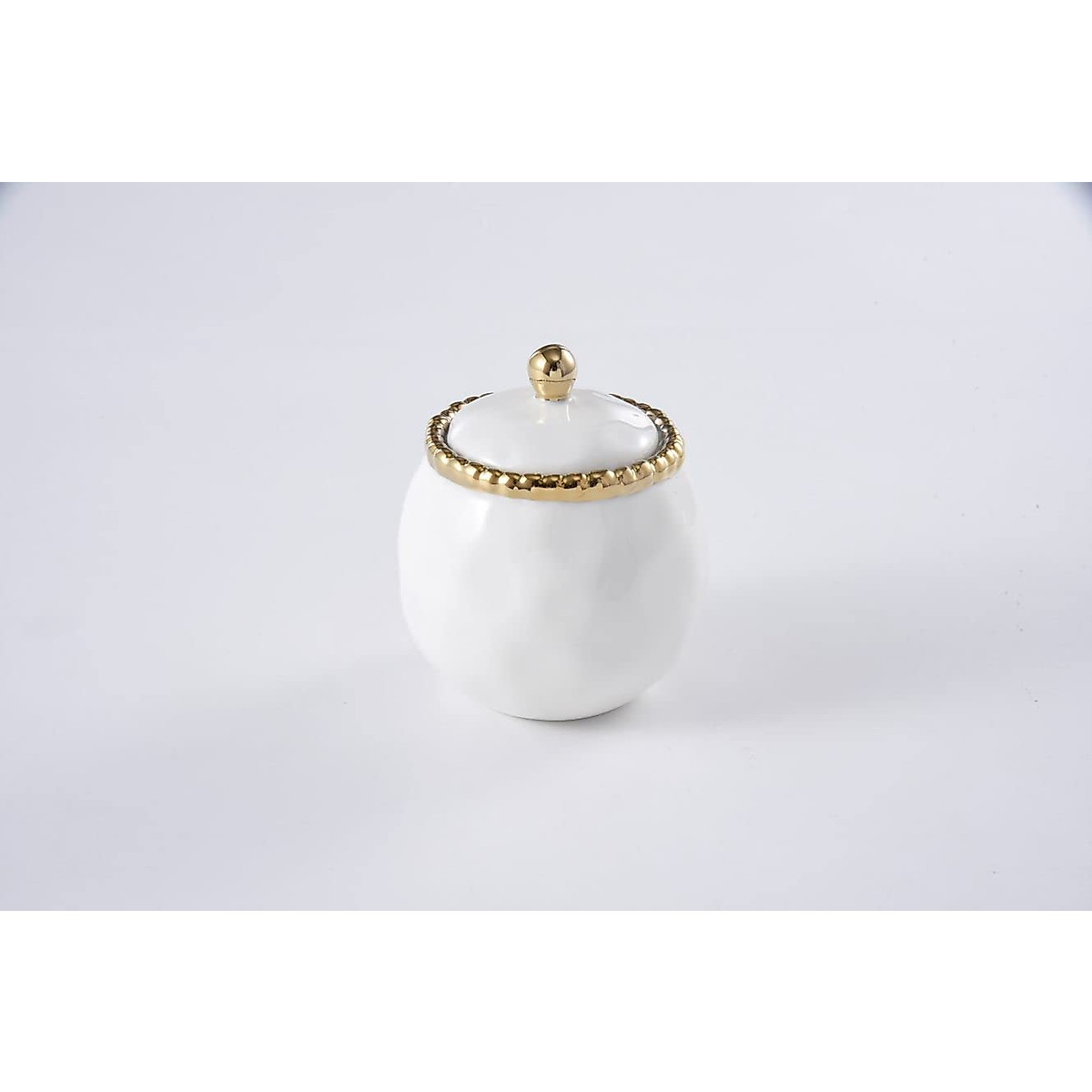 Pampa Bay Golden Salerno Porcelain Covered Sugar Bowl with Beaded Trim, White/Gold