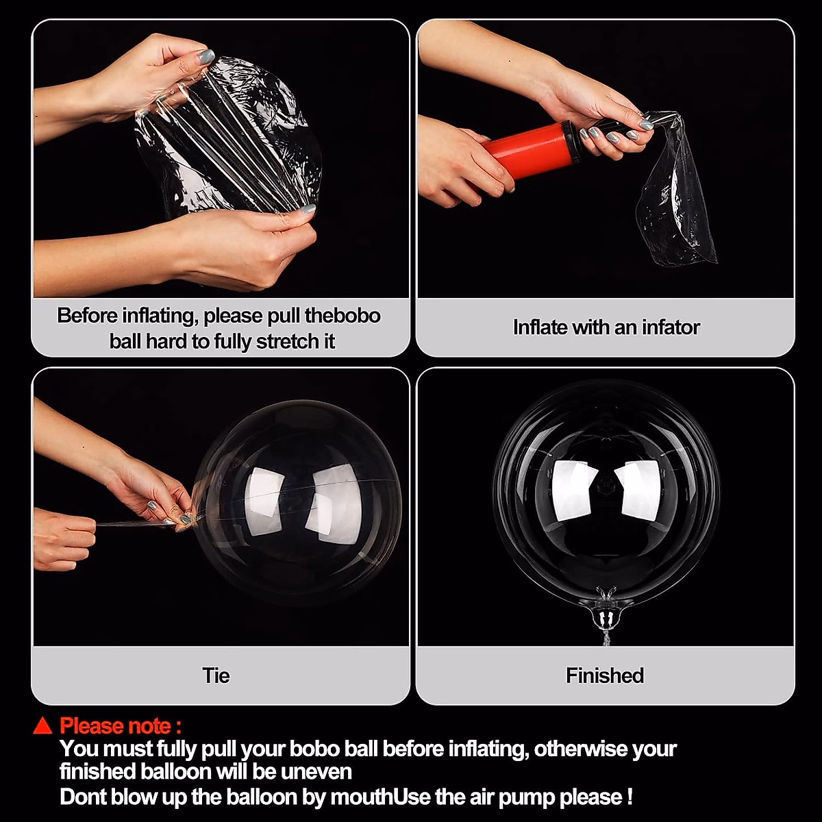 Bobo Balloons Kit, HKYOOD 60Pcs Clear Balloons Different Sizes For Birthdays, Weddings, Baby Showers, Indoor, Outdoor, Durable TPU - Party Decorations, Bulk Balloons, Bobo Balloons Set(8/11/18/20/24")