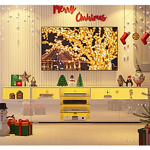 jiteentarou 79IN LED TV Stand for 75/80/85inch TV,High Glossy Modern TV Stand for Living Room,TV Entertainment Center with Adjustable Storage Shelf,RGB LED Lighting,TV Console(White)