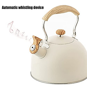 Tea Kettle,2.6 Quart Whistling Tea Kettle,Tea Kettle Stovetop,Food Grade Stainless Steel Teapot with Wood Pattern Handle, Loud Whistle Kettle for Tea, Coffee, Milk(Beige-2.6 Quart)