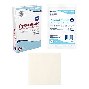 Dynarex DynaGinate Calcium Alginate Wound Dressing - Sterile, Non-Stick Topical Wound Pads - Absorbent Gel Patches for Moderate to High Exuding Cuts - for Medical & Home Use - 2"x 2", Box of 10