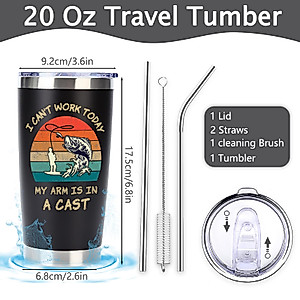 EchoMaven Fishing Gifts for Men Unique, Dad,- Gifts for Fisherman, Men Who Love Fishing, Fishing Lovers - Fisherman Gifts for Men - Fishing Tumbler 20oz - I CAN'T WORK TODAY MY ARM IS IN A CAST