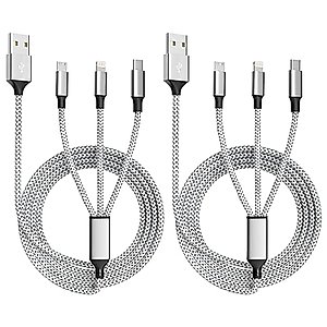 Multi Charging Cable, (2 Pack 4FT) Multi USB Charger Cable 3 in 1 Charging Cable Nylon Braided Fast Charging Cord with Type-C, Micro USB, Lightning, IP Port for Most Phones/iPads/iPhones/Tablets