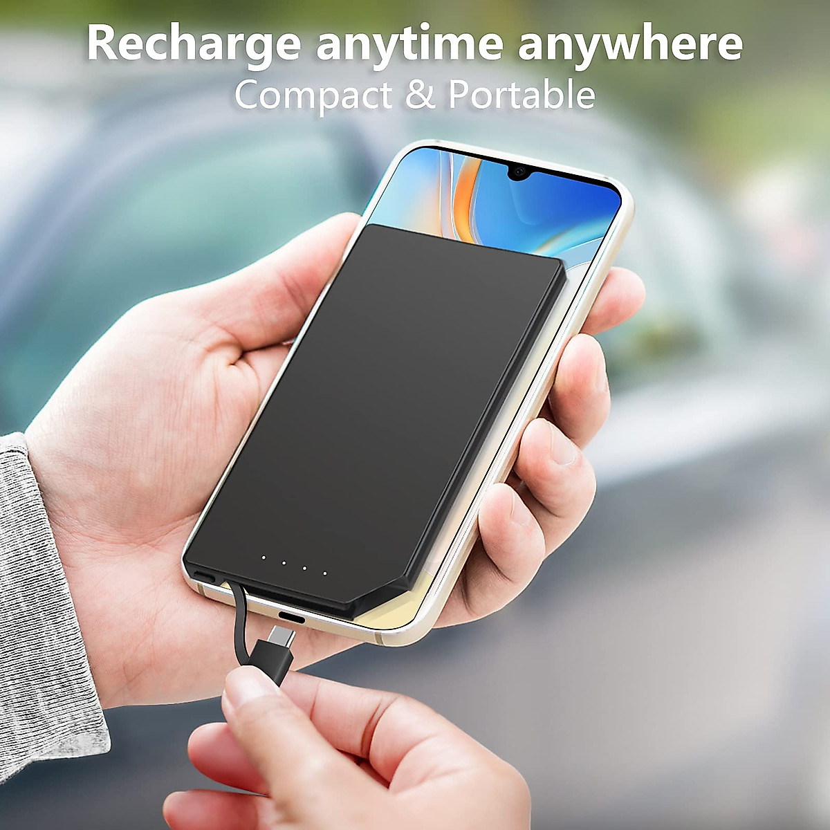 TNTOR Portable Charger with Built-in USB C Cable, 5000mAh Ultra Thin Power Bank Small Battery Pack, Compatible with iPhone 15 USB C Android Phones/Tablet/Camera etc.