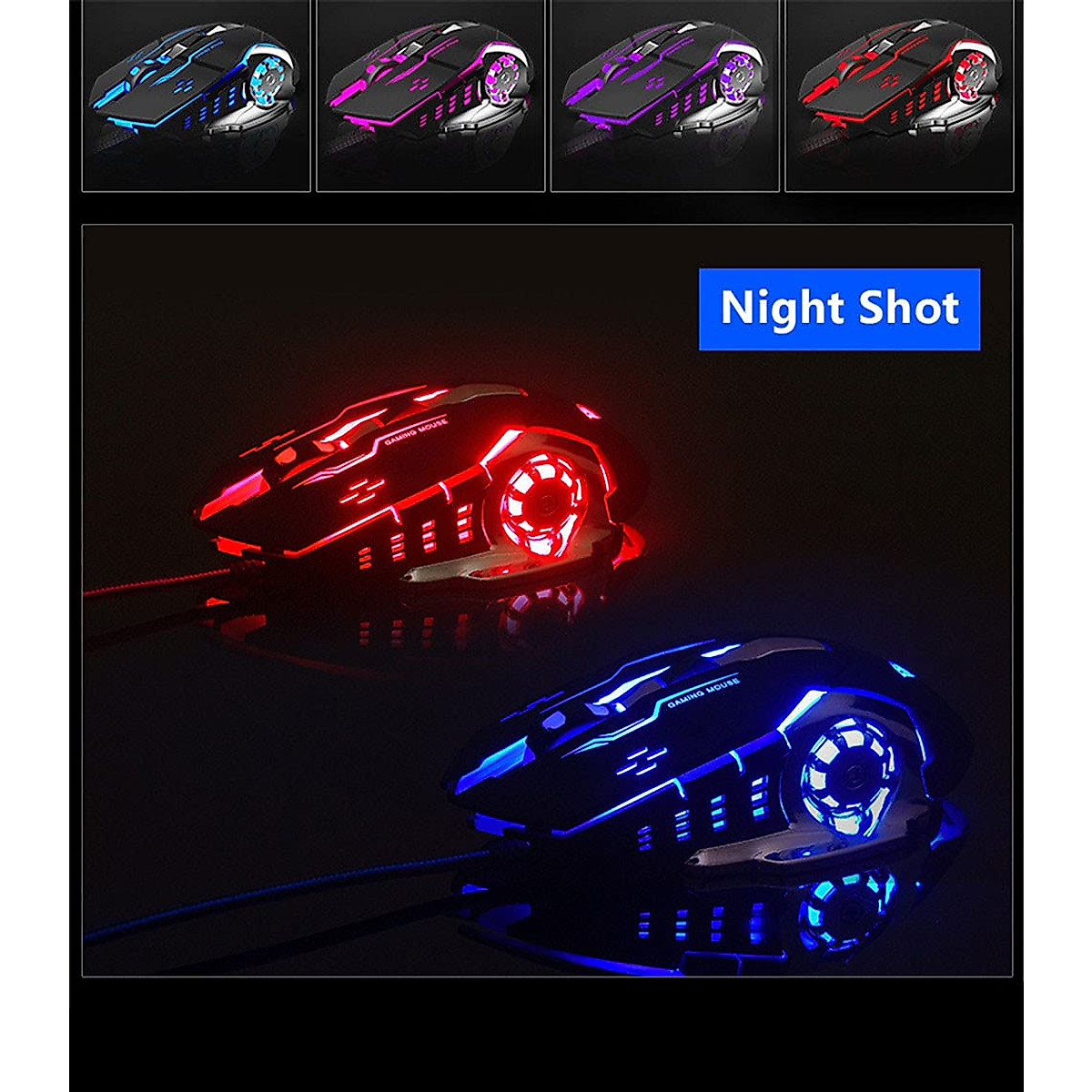 Gaming Mouse, Ergonomic USB Wired Gaming Optical Mice with 6 Programmable Buttons and 4 Colors LED Backlight, 4 DPI Settings Up to 2400 DPI Computer Mouse for Laptop PC Games & Work(Black)