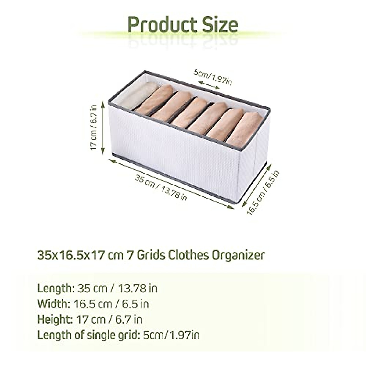 TouYinger Clothes Drawer Organizer, Closet Storage Organizers, Build-in PP Board 7 Grids Clothes Storage Organizers for Leggings, T-shirts, Sock, Ties, Scarves(2 Packs)