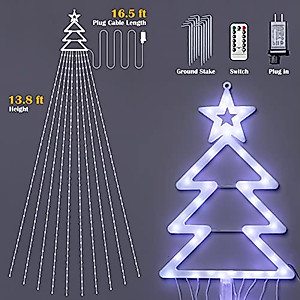 Gorrzai Outdoor Christmas Decorations Yard Star String Lights 420 LED Waterproof Christmas Tree Lights with Tree Topper, 8 Lighting Modes Waterfall Lights for Yard Patio Garden Party (Cold White)