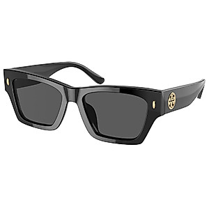 Tory Burch Women's TY7169U Universal Fit Rectangular Sunglasses, Black, 52mm