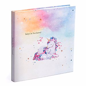 Pillow and Toast Baby Memory Book First Time Mom, Baby Books First Year Memory Book for Girls Unicorn Gift, Minimalist Baby Keepsake Journal with Pregnancy Scrapbook Postcard