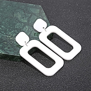 DIYANMMY Retro Simple Acrylic Geometric Square Hollow Earrings for Women White Statement Drop Earring (Acrylic Square Hollow Earrings)