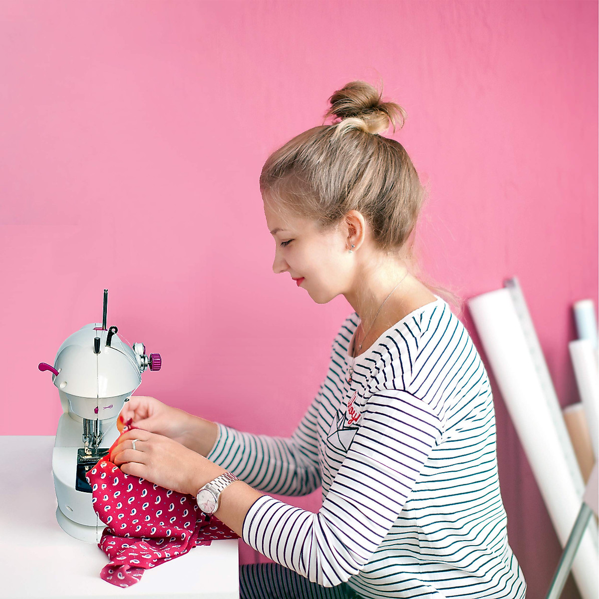 Sew Mighty, The Original Portable Sewing Machines - Perfect for Kids, Travel, Quick Repairs & Small Projects - Dual Speed, Battery & AC Power, Foot Pedal Controller & More (Mighty Mini Kit)