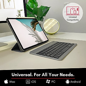 Macally Backlit Bluetooth Keyboard (Universal 7 Colors, Small, Portable) for iPad Pro/Mini, iPhone, Android, Kindle Fire, Samsung Note 9 - BTBLTABKEYSG