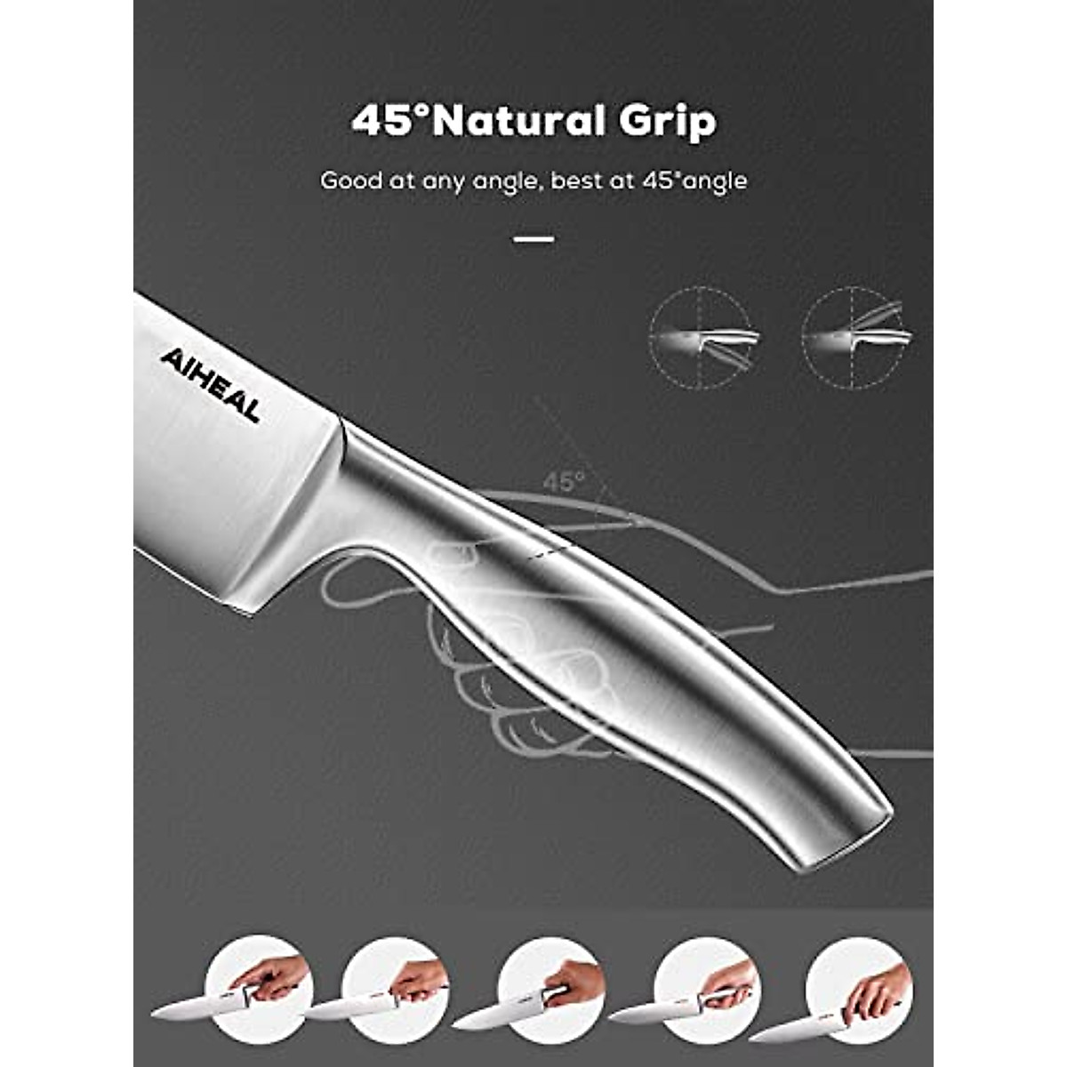 Aiheal Knife Set, 14PCS Stainless Steel Kitchen Knife Set with Clear Knife Holder, No Rust and Super Sharp Cutlery Knife Set in One Piece Design with Knife Sharpener for Kitchen, Serrated Steak Knives