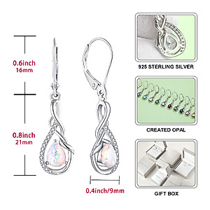 Starchenie Infinity Dangle Drop Earrings Sterling Silver Teardrop Leverback Earrings Created Opal Twisted Jewelry