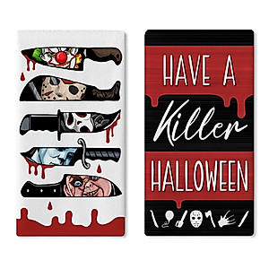 Croar Halloween Gothic Skeleton Kitchen Dish Towels Set of 2, Spooky Jack O Lantern Pumpkin Skull Drying Hand Towels Baking Cooking Cloth, Spider Web Rose Holiday Home Kitchen Decor 18 x 26