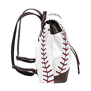 Baseball Backpack Purse PU Leather, Sports Ball Print Backpack Shoulder Bag Travel Daypack for Women Ladies