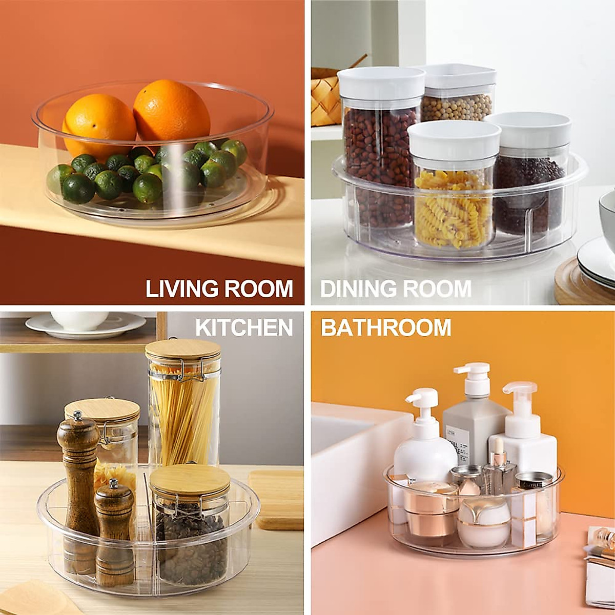 FRITILLARIA 2 Pack Lazy Susan Organizer Turntable Spice Rack 10'' and 12'' Rotating Plastic Spinner Storage Organizer Bin for Cabinets,Kitchen,Fridge,Countertop,Makeup,Bathroom