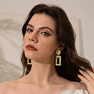 HAIAISO 9Pairs Clip on Drop Earrings for Women Statement Rattan Resin Acrylic Tassel Drop Dangle Earrings Lightweight Geometric Hoop Non Piercing Fashion Earrings-style