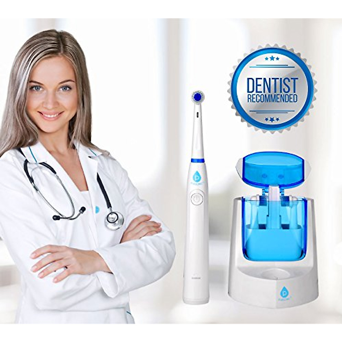 Pursonic RET200 Power Rechargeable Electric Toothbrush With UV Sanitizing Function, 12 Brush Heads Included