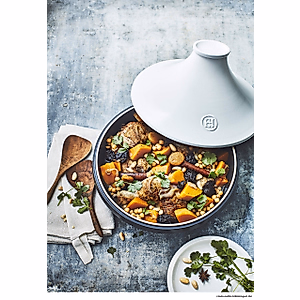 Emile Henry Delight Ceramic Quart Tagine, 2 Qt, Slate|White