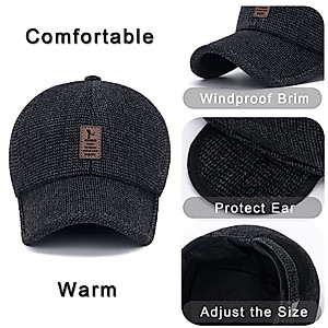 Winter for Men Outdoor Hat, Adjustable Warm Sport Golf Baseball Cap Hats Dad Caps Earflaps Thicken 55-60CM (Brown) (Cotton, Black)