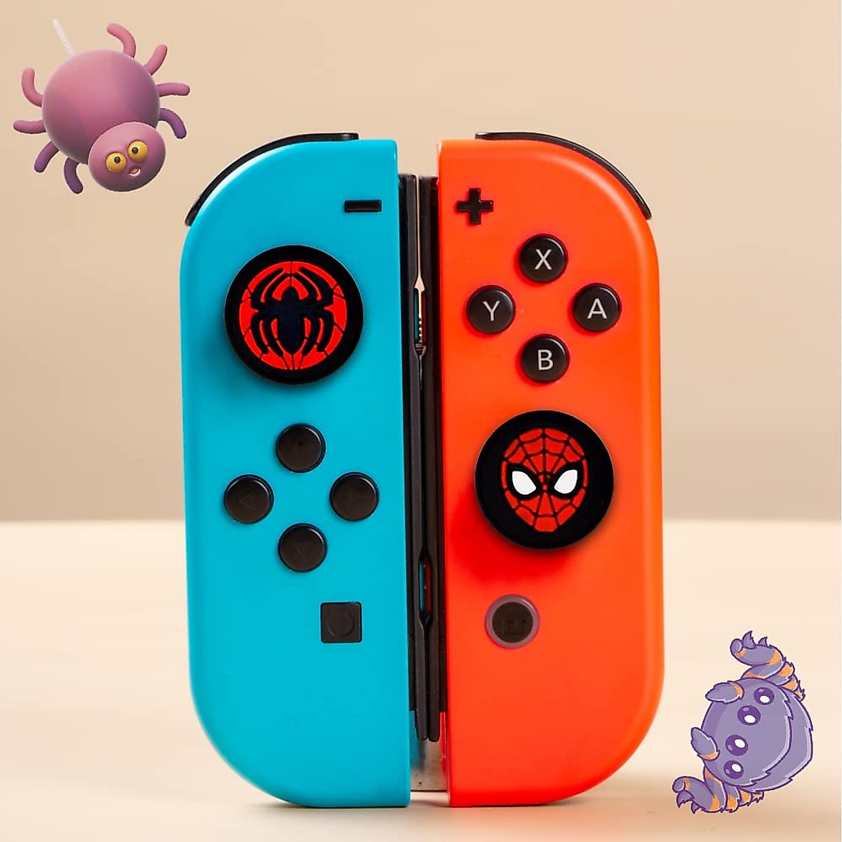 PERFECTSIGHT Spider Switch Joycon Thumb Grips, Cut Animal Joystick Caps for Nintendo Switch, 4 PCS Thumbstick Cover for Switch Lite, Switch OLED, Analog Stick Button Cover for NS Controller