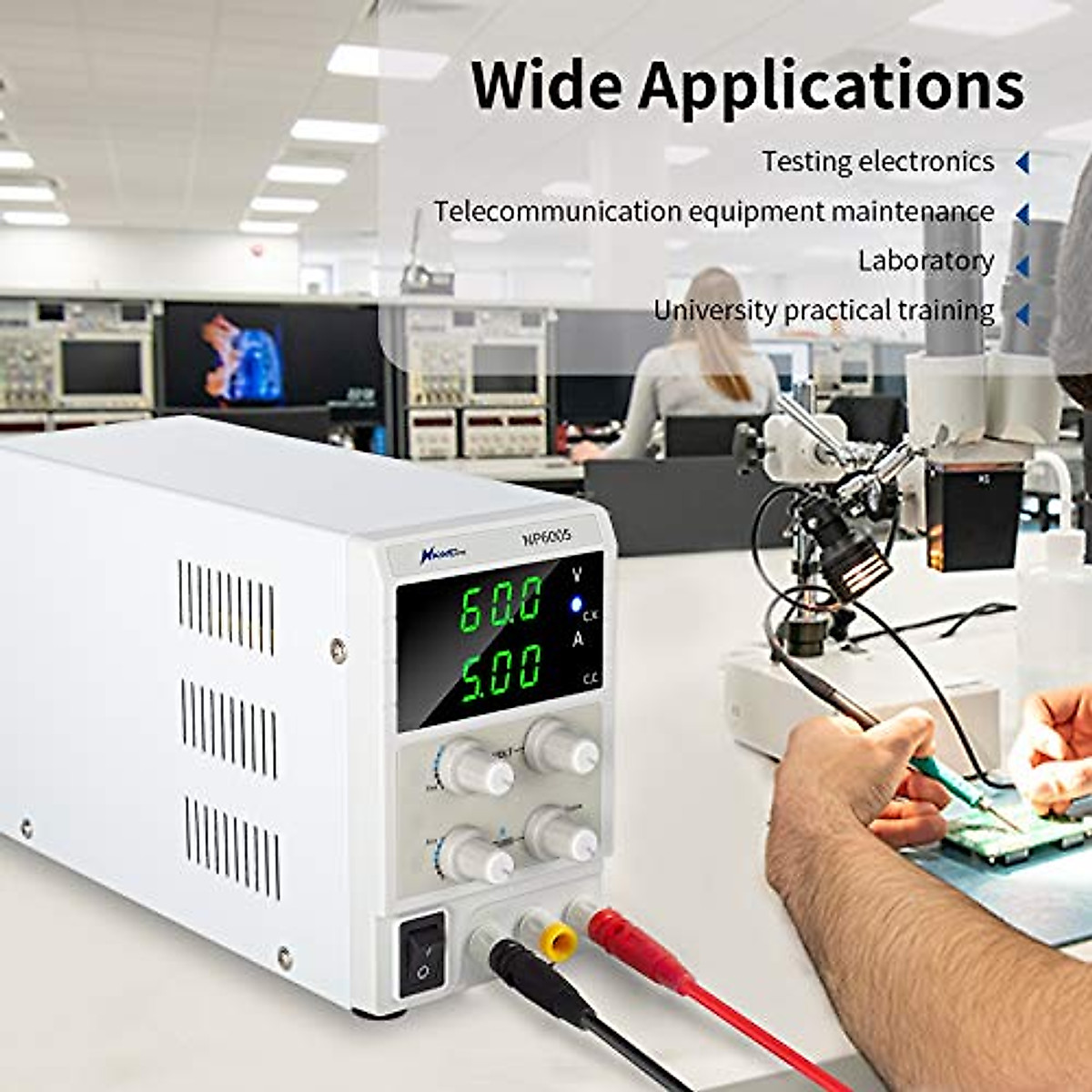 60V 5A DC Bench Power Supply Variable 3-Digital LED Display with CC/CV Mode- Free Alligator Leads for Repair, Lab, DIY Tool, Electronic Research, Powering Ebike, Tinkering