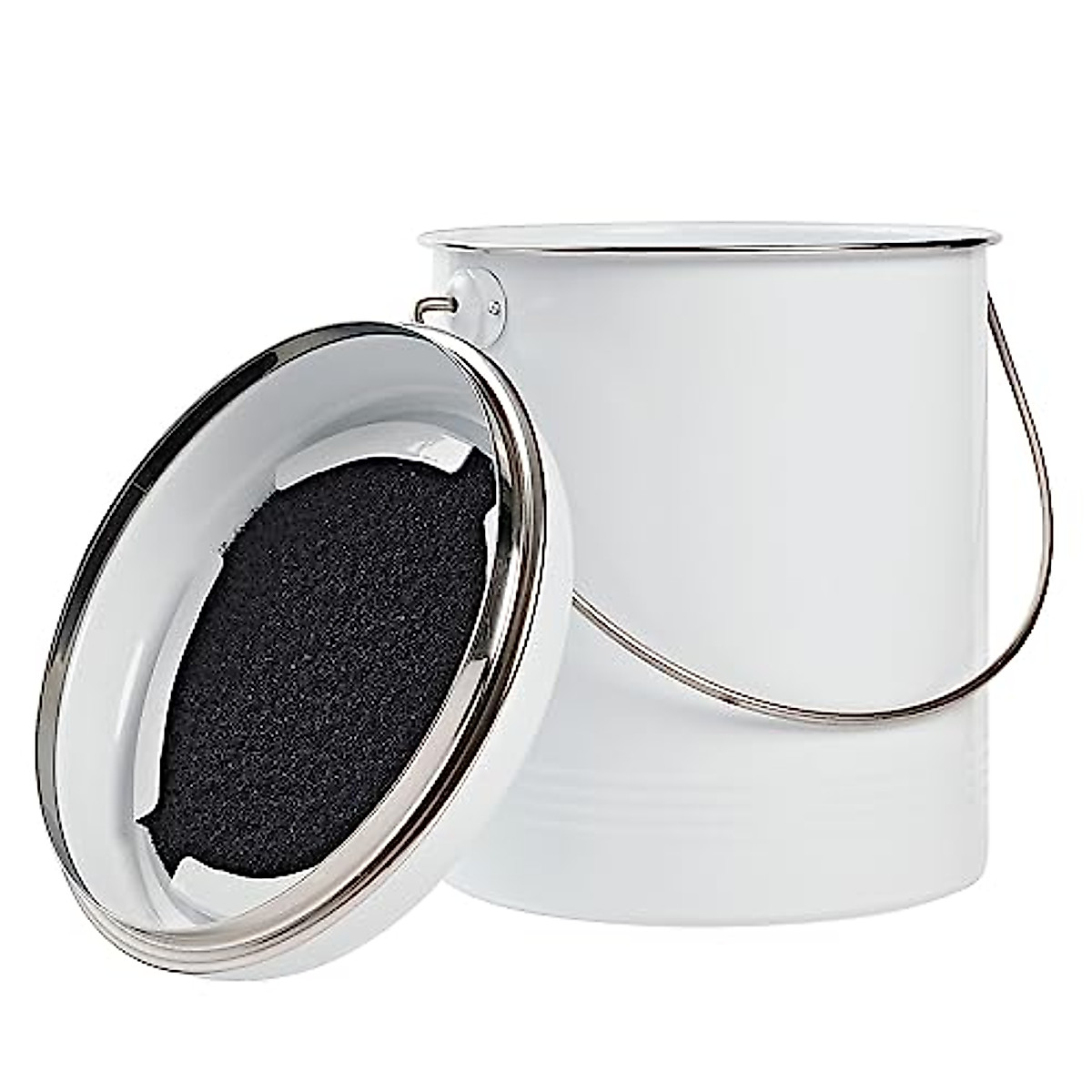 Metal Compost Bin for Kitchen, Compost Pail Indoor Kitchen Sealed with Lid, Countertop Composter Food Scarp Container, White, 1.4 Gallon