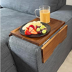 Couch Arm Table Tray with Phone & Tablet Holder – Brown | Premium Clip-On Sofa Arm Tray for Snacks, Drinks, Remotes, and More – Perfect Sofa Side Table for Living Room Comfort